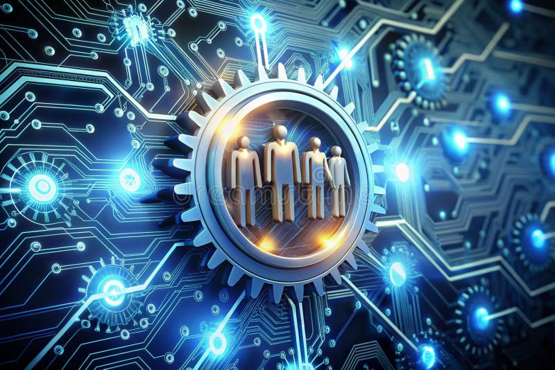 A Glowing Gear with People Icons Generative Ai Stock Illustration ...