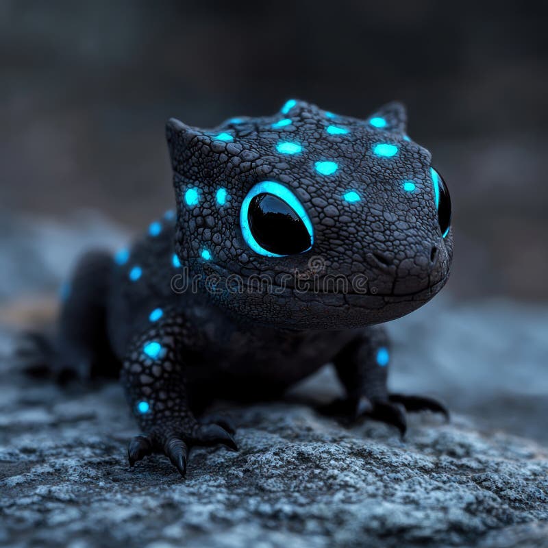 Glowing Gecko on a Dark Rock Stock Illustration - Illustration of ...