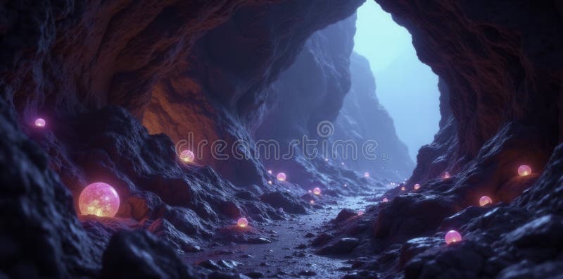 Glowing Gemstones Embedded in the Rocks of an Enchanted Cave ...