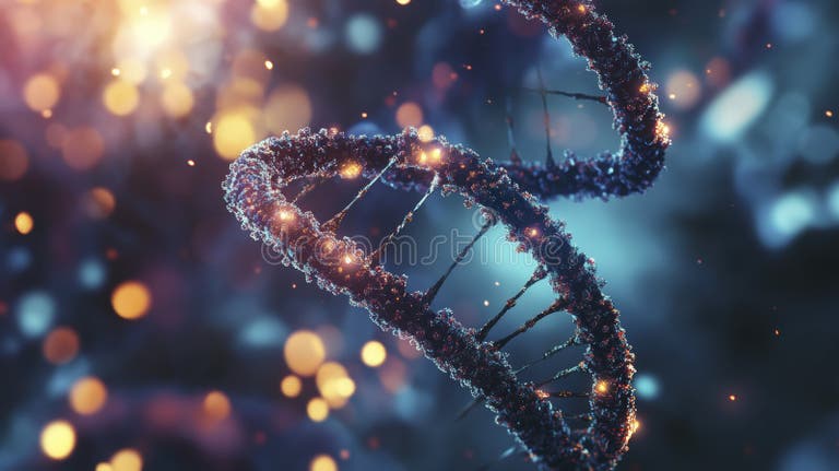 Glowing Genetic Helix in Dark Blue with Bokeh Lights Stock Illustration ...