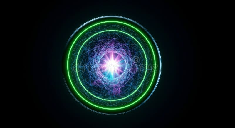 Glowing Geometric Pattern with Neon Circles and Radiant Center. Stock Image - Image of ...