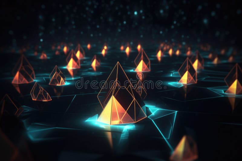 Glowing Geometric Shapes Floating in a Dark Space Stock Illustration ...