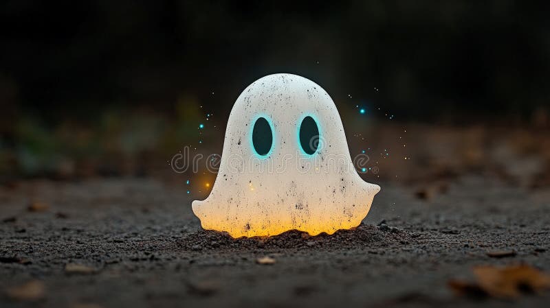 Glowing Ghost Figure with Blue Eyes on a Dark Forest Floor Enchanting ...