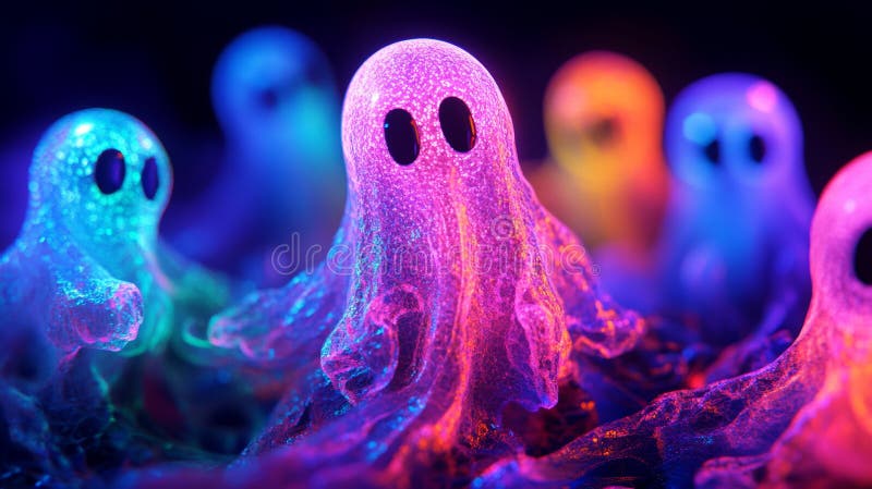 Glowing Ghost Figures in Neon Colors, Macro Shot Generative AI Stock ...