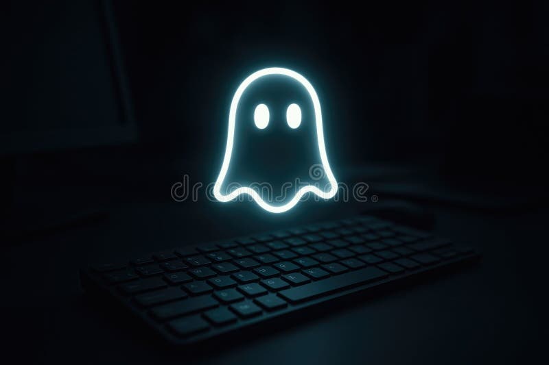 Glowing Ghost Icon Hovers Over Dark Keyboard Stock Illustration ...