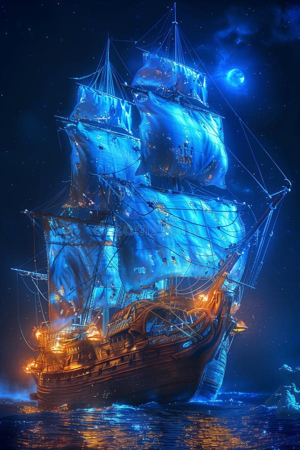 A Glowing Ghost Ship on a Moonlit Night. AI Generated Stock ...