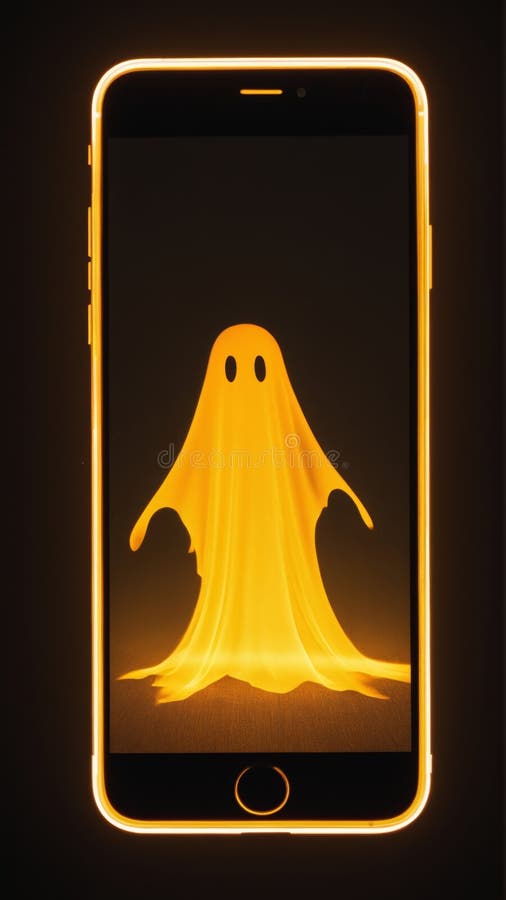 Glowing Ghost on Smartphone Screen: Modern Halloween Digital Art Stock ...