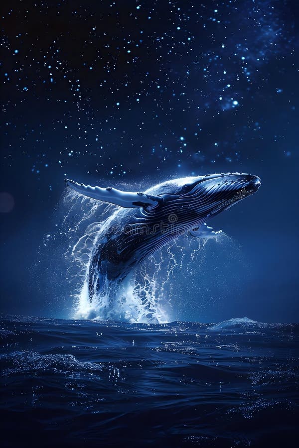 A Glowing Giant Whale Jumping Stock Illustration - Illustration of ...