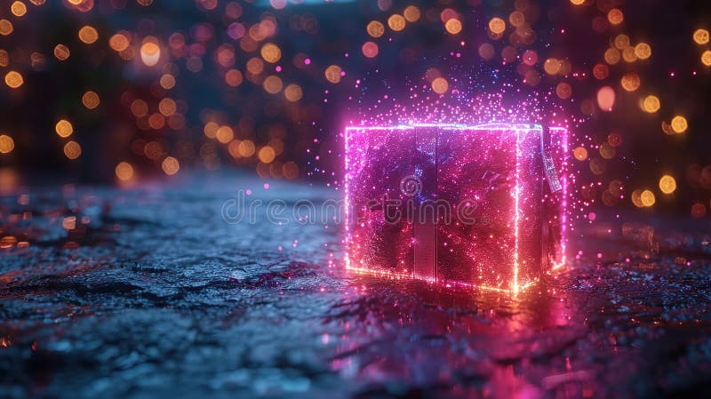 Glowing Gift Box on a Dark Background Stock Illustration - Illustration ...