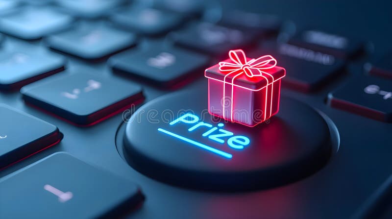 A Glowing Gift Box is Placed on a Keyboard Key Labeled Prize Stock ...