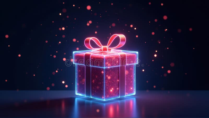 Glowing Gift Box with Red Bow and Sparkling Particles Stock ...