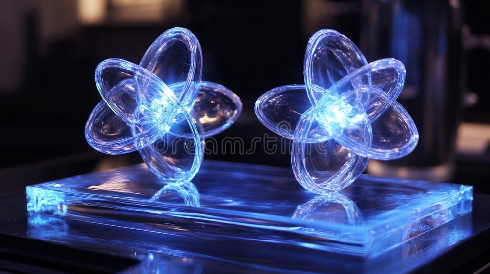 Glowing Glass Atom Models on Illuminated Base Stock Illustration ...