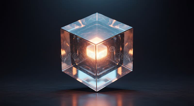 Glowing Glass Cube with Internal Light Source on a Dark Background ...