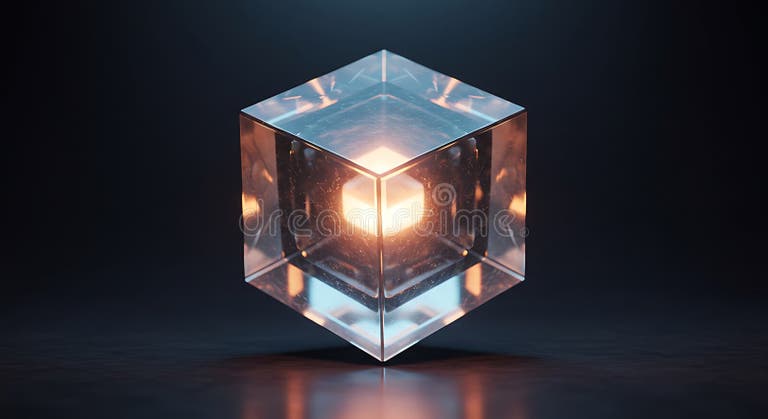 Glowing Glass Cube with Internal Light Source on a Dark Background Stock Photo - Image of ...