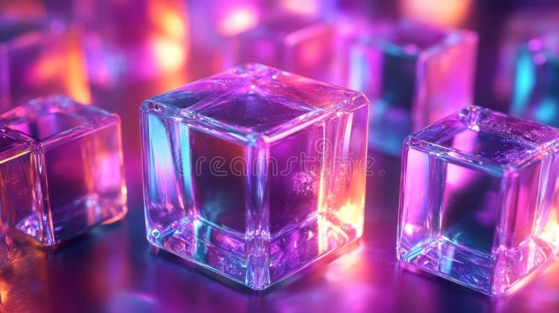 Glowing Glass Cubes with Neon Lights Stock Illustration - Illustration ...