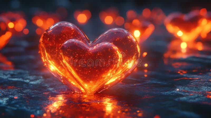 Glowing Glass Heart with Inner Light and Sparkles Stock Illustration ...