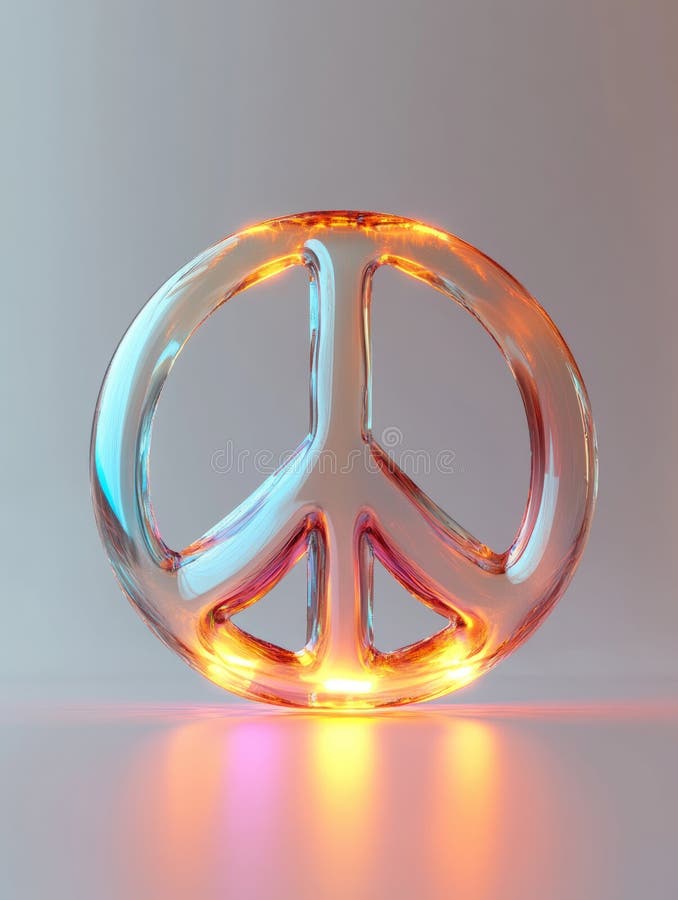 Glowing Glass Peace Symbol with Colorful Neon Lights Stock Illustration ...