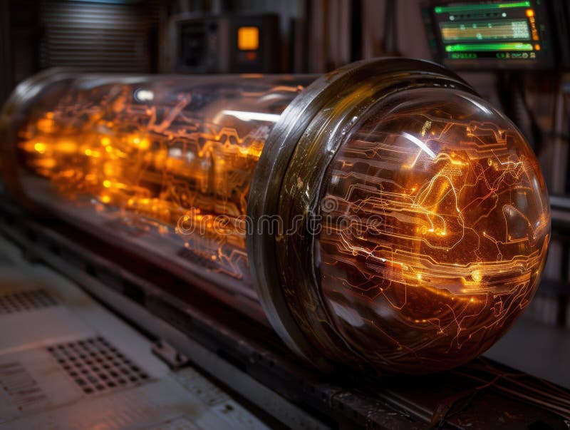 Glowing Glass Sphere on a Computer Desk Stock Illustration ...