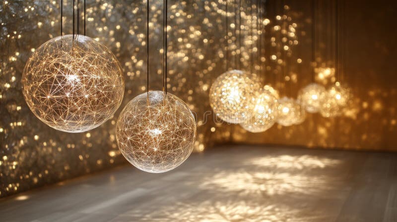 Glowing Glass Sphere Lights Installation Stock Illustration ...