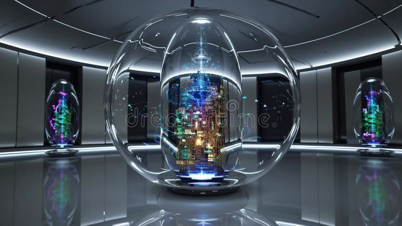 Futuristic Quantum Technology in a Glass Sphere Stock Video - Video of ...