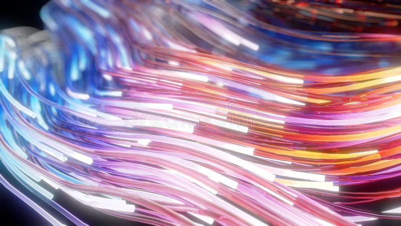 Glowing Glass Trails. Fiber Optic Technology Concept with Multiple ...