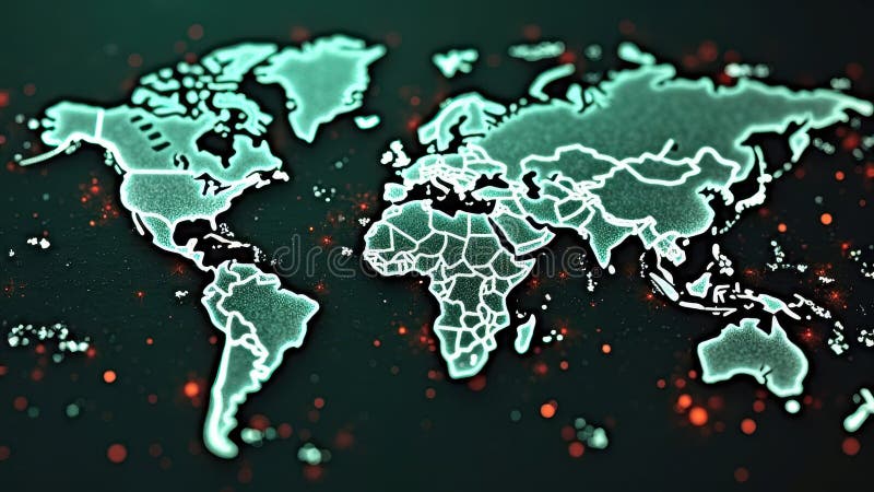 Glowing Global Map with Illuminated Borders on Dark Background Stock ...