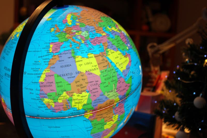 Glowing Globe in a Dark Room. World Map Stock Photo - Image of global ...