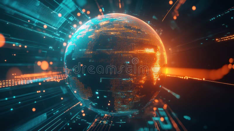 A Glowing Globe in a Geometric Form with Streaming Data Representing ...