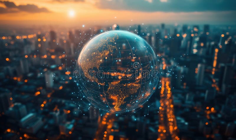 Global Connections Earth Globe Cityscape Sunset Stock Photos - Free ...