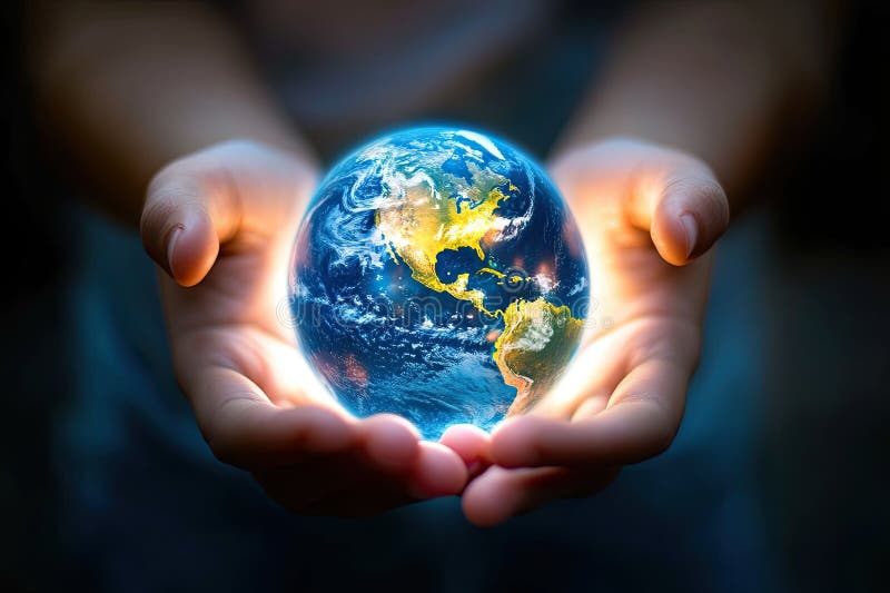 A Person Holds a Glowing Globe Symbolizing Future Technology and Global ...