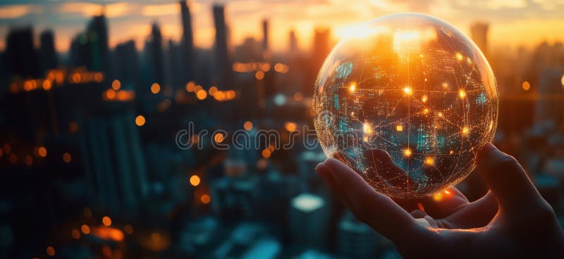 Glowing Globe Representing Global Connectivity and Technology, Hand ...
