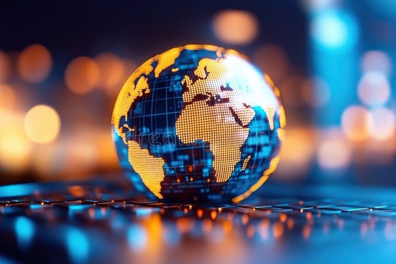 A Glowing Globe Representing Global Connectivity and Technology in a Vibrant Digital Space Stock ...