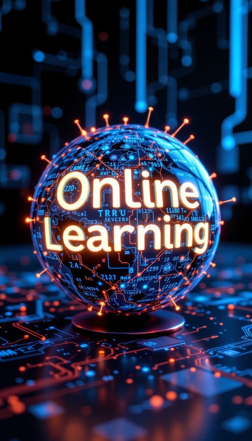 Glowing Globe Representing Online Learning with Digital Elements and ...