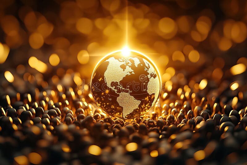A Glowing Globe Shines Golden, Set Against a Sparkling Background ...