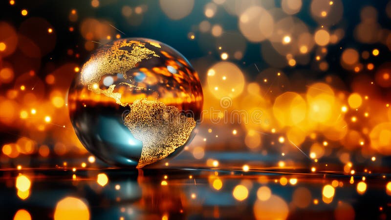 Glowing Globe on a Sparkling Surface Serves As a Symbol of Global ...