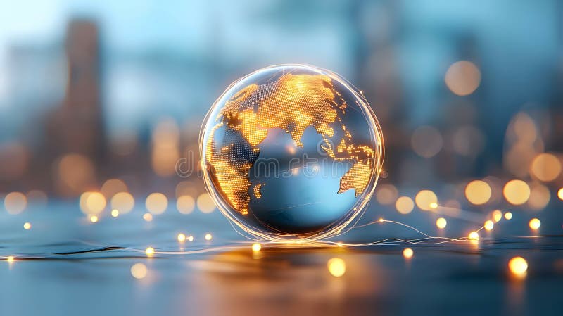 Glowing Globe Surrounded by Radiant Threads of Light Stock Illustration ...
