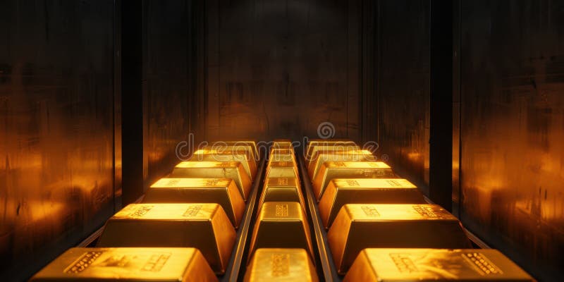 Glowing Gold Bars in a Secure Vault Illuminated by Soft Light Stock ...