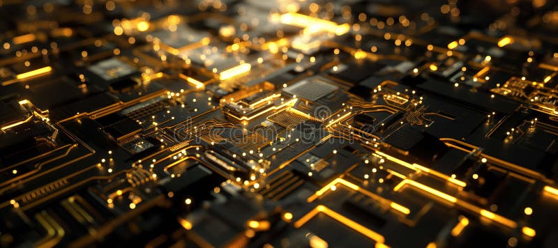 Glowing Gold Digital Computer Network Electronic Frame Background Stock ...
