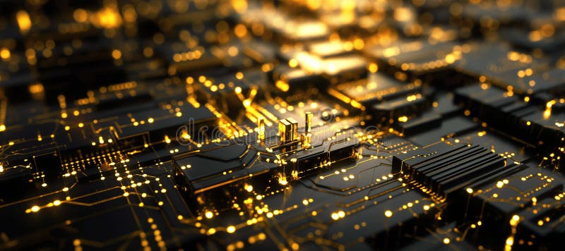 Glowing Gold Digital Computer Network Electronic Frame Background Stock ...