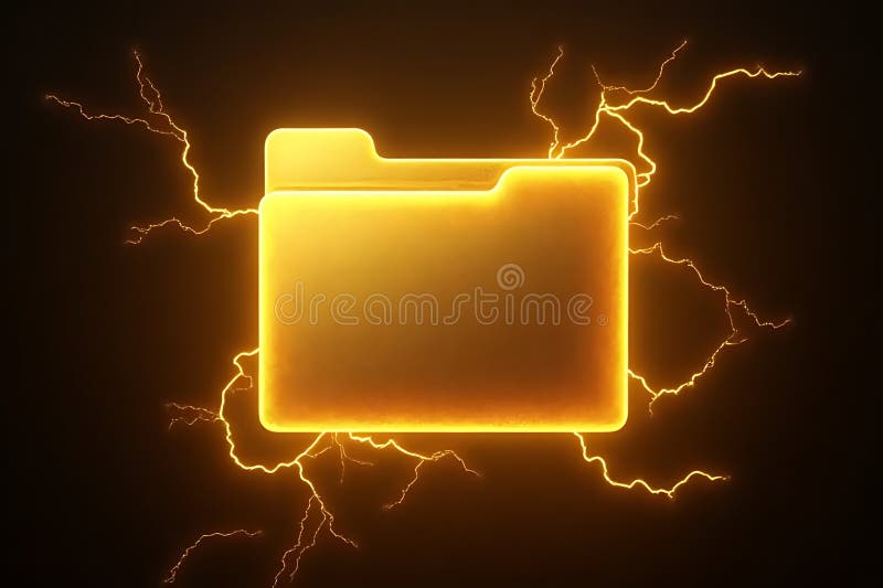 A Glowing Gold Folder Icon is Surrounded by Branching Electrical Arcs ...