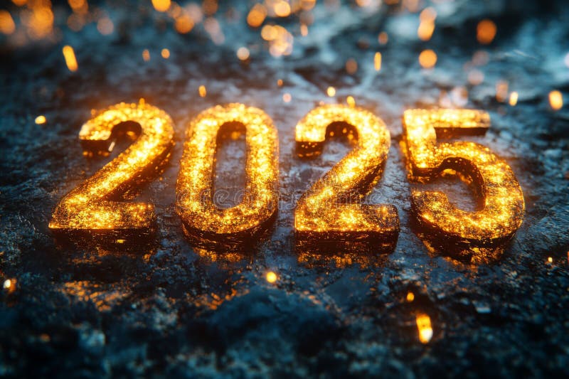 Glowing Gold Numbers 2025. Happy New Year Stock Illustration ...