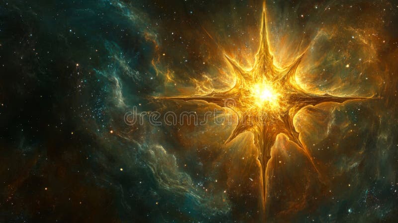 Glowing Gold Star in Dark Nebula Space Stock Illustration ...