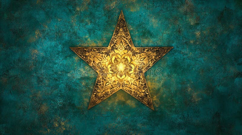 Glowing Gold Star on Teal Textured Background Stock Illustration ...