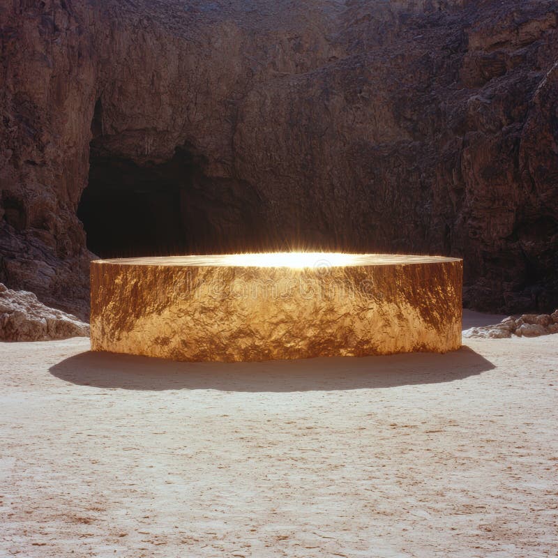 Glowing Golden Cube in Desert Cave Stock Illustration - Illustration of ...
