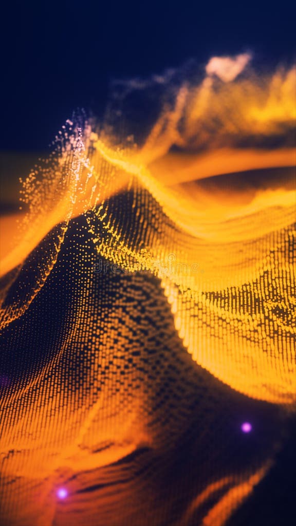 Glowing Golden Data Waves Forming a 3D Mesh Surface in a Digital Sci-fi ...