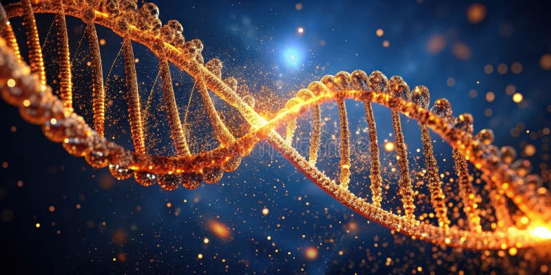 Glowing Golden Dna Helix Structure, Molecular Biology Concept ...