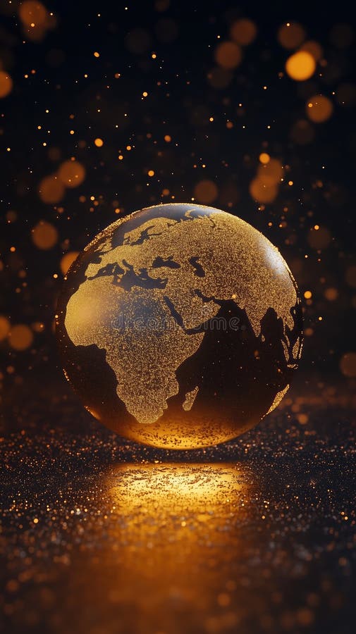 Glowing Golden Earth Globe Symbolizes Global Connection and Digital ...