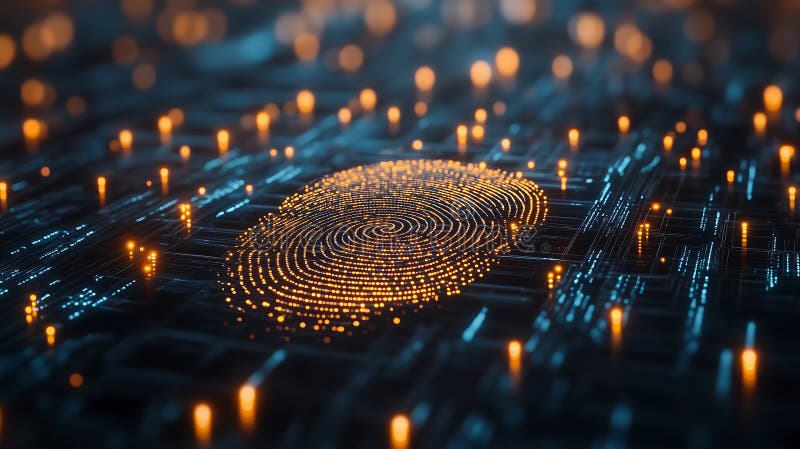 Golden Biometric Fingerprint Hologram on a High-tech Circuit Board for ...