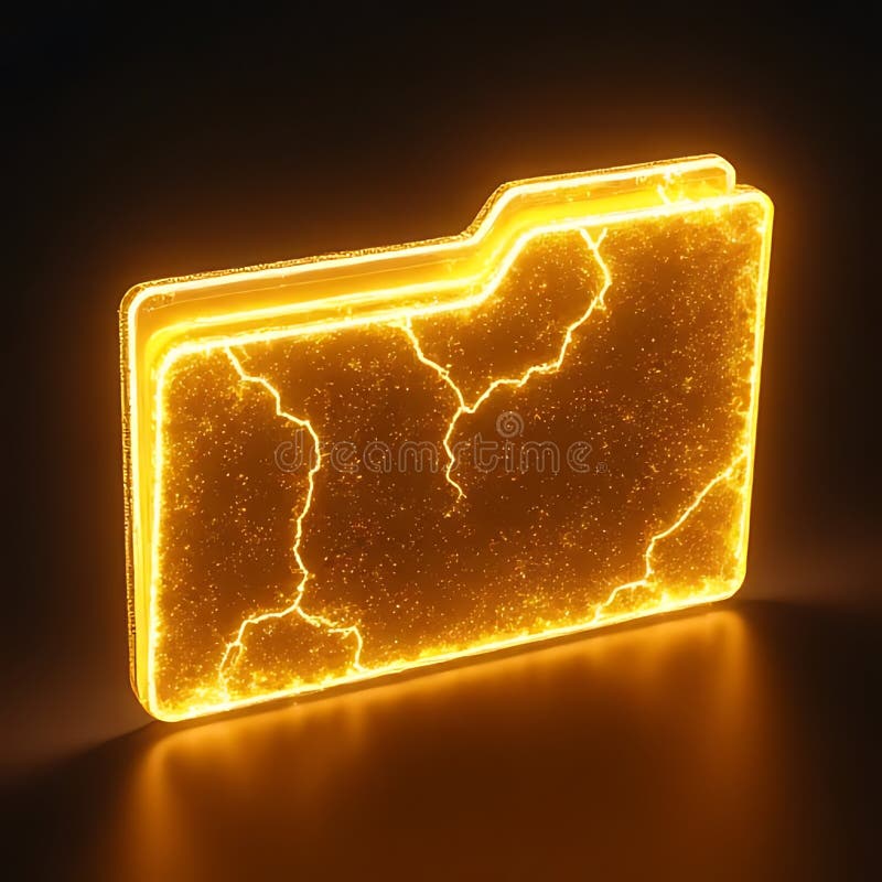 A Glowing, Golden Folder Icon Shows Textured Lightning on a Dark ...