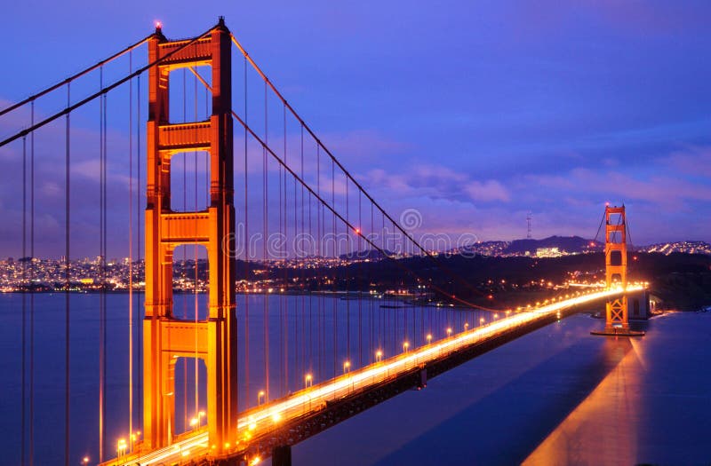 Glowing Golden Gate Bridge at Dusk Stock Photo - Image of francisco ...